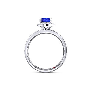 GEMVIO Collection 8X6MM Oval Cut Lab Created Blue Sapphire Gemstone & Natural Diamond Halo Bridal Set Engagement Ring In 14K White Gold Over Sterling Silver Anniversary Wedding Ring (1.40 Cttw)-9