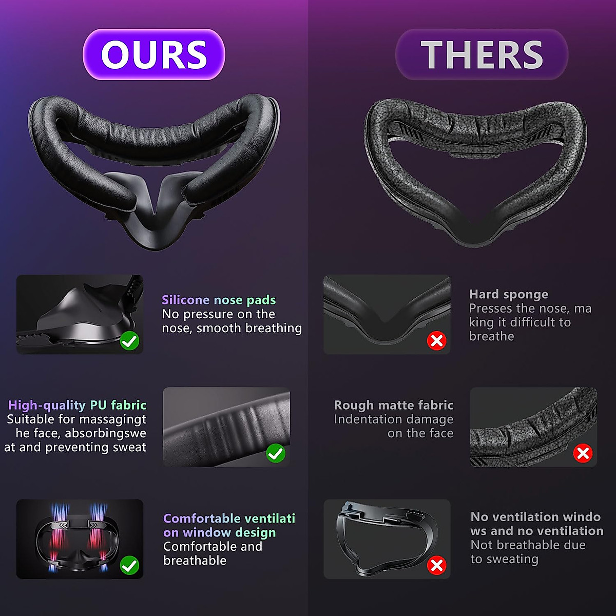 Face Pad & Face Cover Cushion Replacement Compatible with Oculus/Meta Quest 2 -VR Accessories Facial Interface Bracket Foam Soft Silicone & Comfortable Leather Sweat-Proof Anti-Leakage Nose Pad