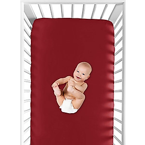 Sweet Jojo Designs Solid Red Baby or Toddler Fitted Crib Sheet for Baseball Patch Sports Collection