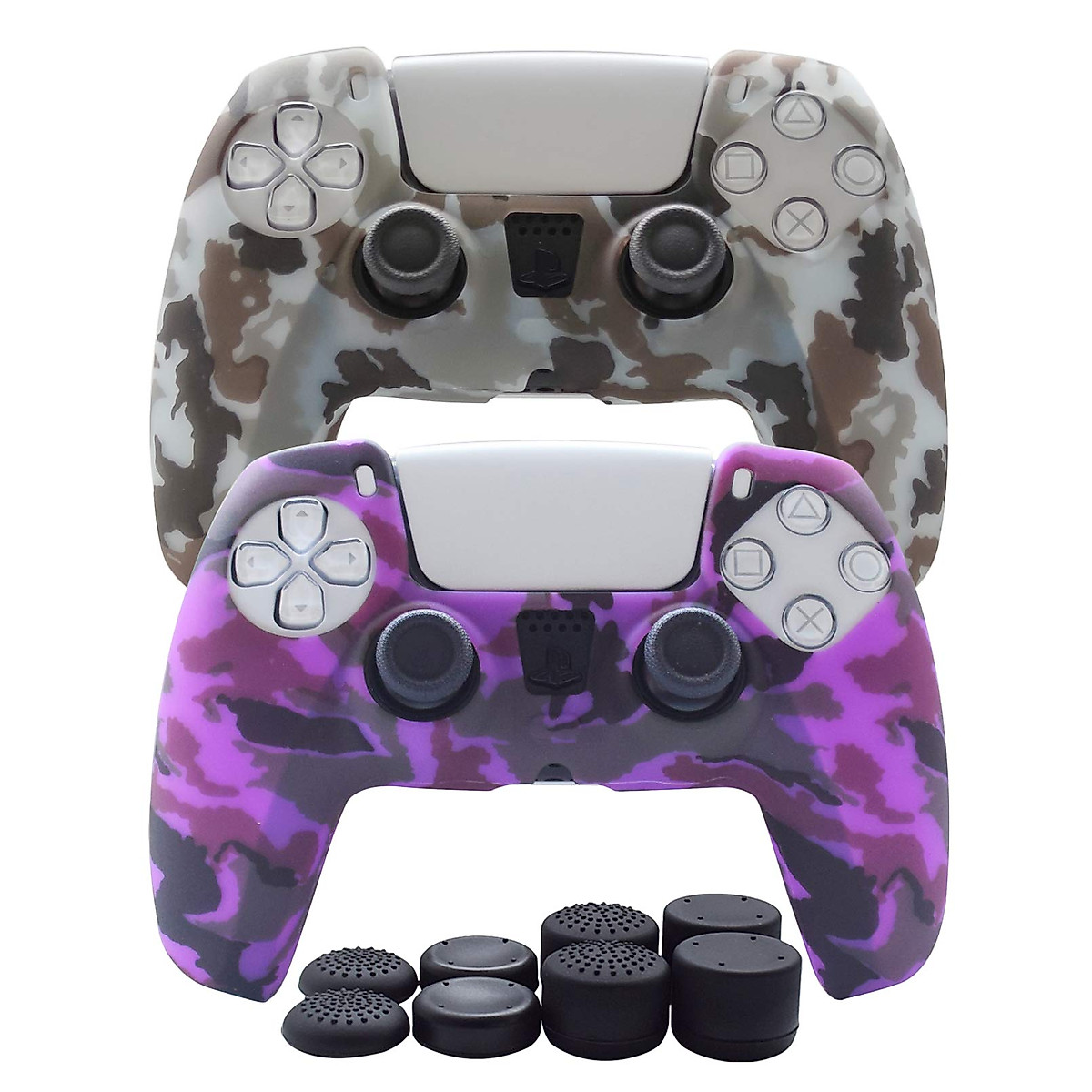 PS5 Controller Skin-Hikfly Silicone Cover for PS5 Controller Grips,Non-Slip Cover for PlayStation 5 Controller- 2 x Skin with 8 x Thumb Grip Caps(Purple,Grey)