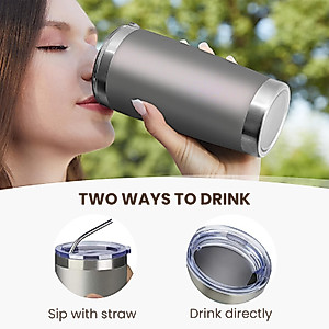 MEWAY 20oz Tumbler Cup Double Wall Vacuum Insulated Travel Mug Bulk, Stainless Steel Tumblers with Lid and Straw, Durable Powder Coated Coffee Cups for Cold & Hot Drinks (Cold Grey, 1)