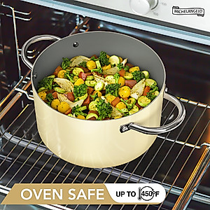 MICHELANGELO Stock Pot with Lid, 6 Quart Soup Pot with Ceramic Coating, Nonstick Ceramic Cooking Pot, Induction Compatible Stockpot - 6QT, Beige