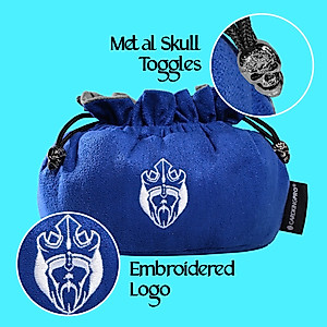 CardKingPro Immense Dice Bags with Pockets - Blue - Capacity 150+ Dice - Great for Dice Hoarders [Patented Design]