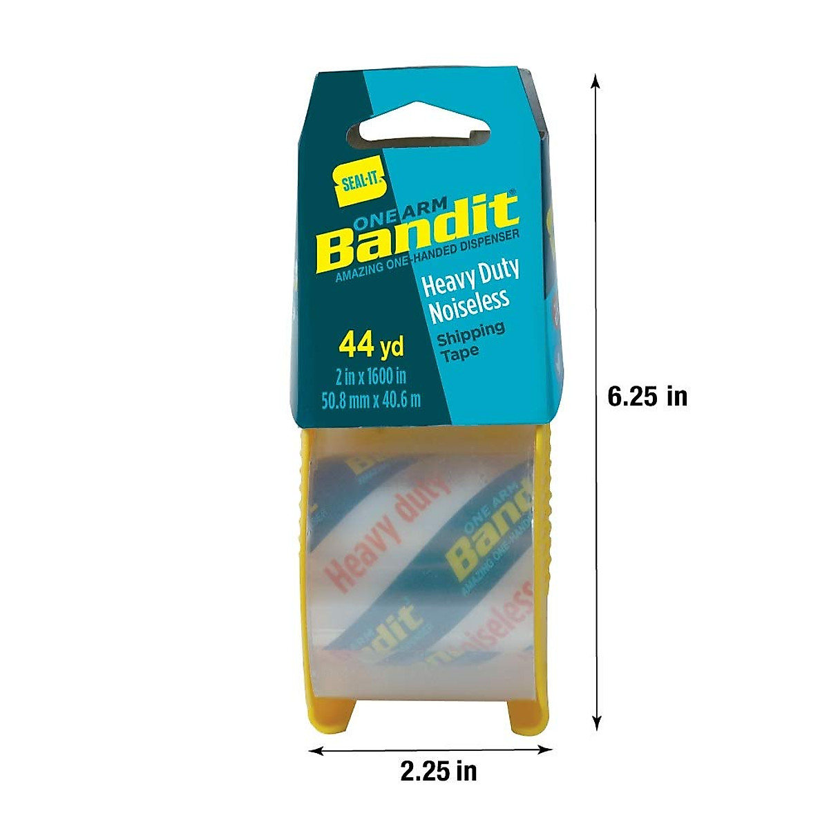 Seal-It Bandit Shipping Tape 6 Pack, 2 Inches x 1600 Inches, Total 9600 Inches, Noiseless with One Arm Dispenser