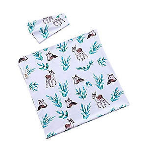 Newborn Girls Receiving Blanket Headband Set Flower Baby Swaddle Blankets Infant Warm … (0-6 Months, Deer)
