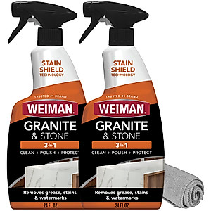 Weiman Granite Cleaner Polish and Protect 3 in 1 - 2 Pack - Streak-Free, pH Neutral Formula for Daily Use on Interior & Exterior Natural Stone