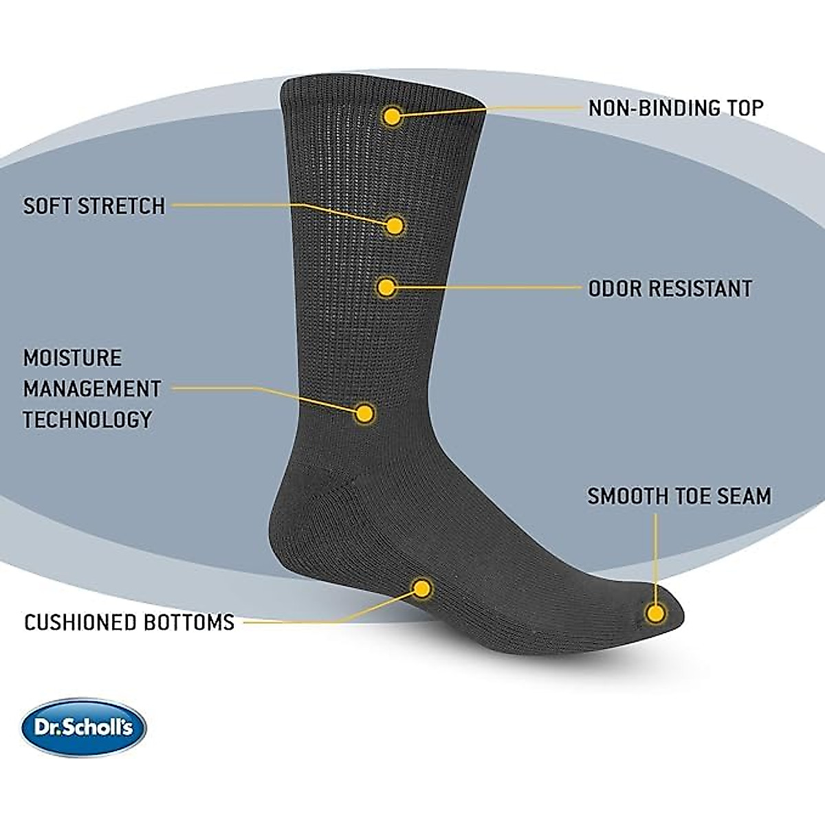 Dr. Scholl's Men's 4 Pack Diabetic and Circulatory Non Binding Ankle Casual Sock, Black, Shoe Size 7-12 US