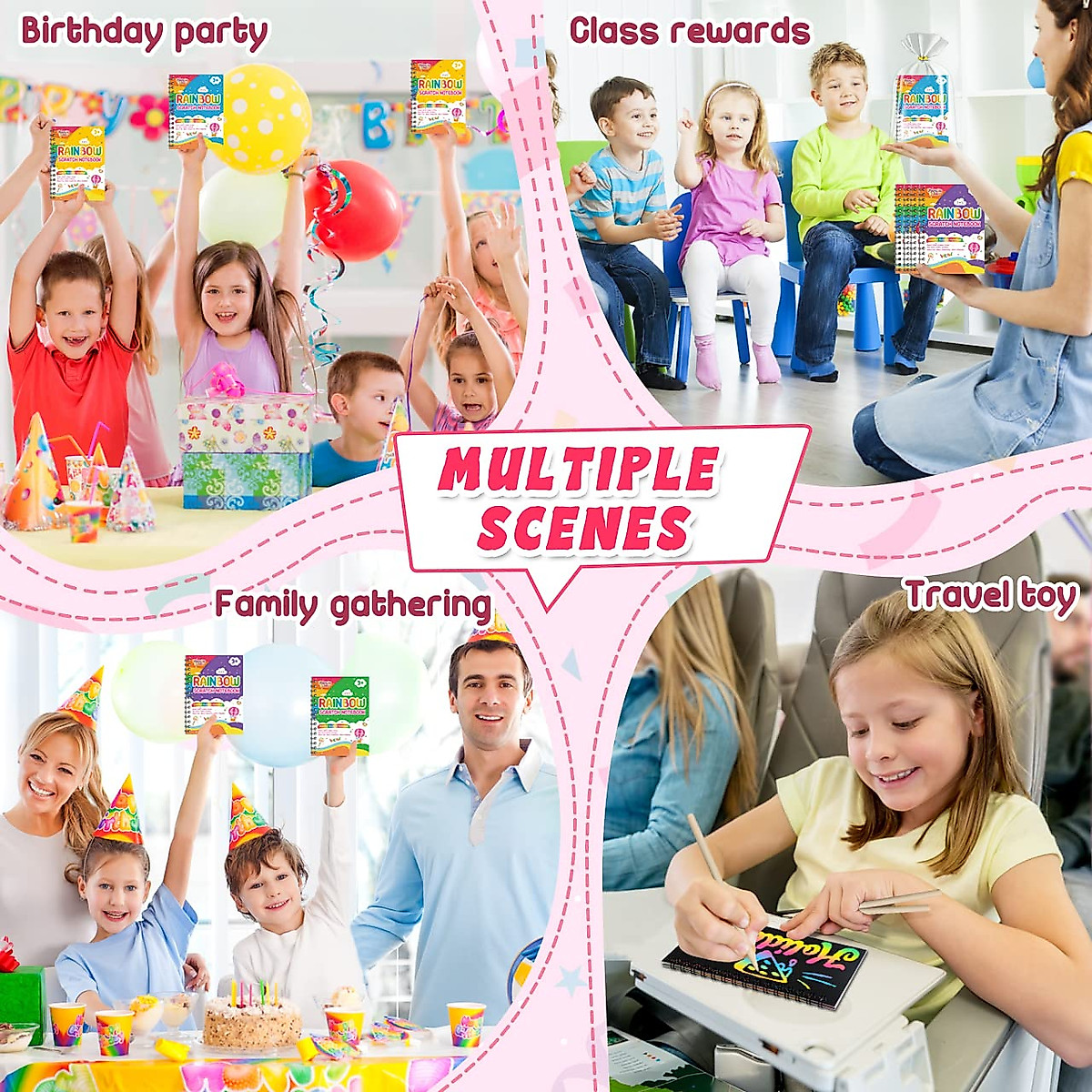 Scratch Art Party Favors for Kids: 24 Pack Rainbow Scratch Notebook Bulk Kids Craft School Supplies for Girls Boys 4-8 Years Old Kids Birthday Goodie Bags Christmas Gifts Classroom Prizes for Kids