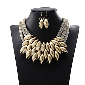 Barode African Bib Choker Necklaces Gold Statement Necklace Collar Chunky Choker National Tribal Necklace Jewelry for Women(Gold)