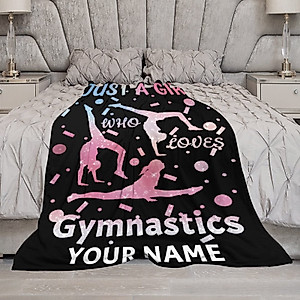 Personalized Gymnastics Blanket with Name - Soft, Fuzzy & Warm - 40"x50" Small Blanket for Couch, Sofa - Black Sports Throw Gifts for Girls