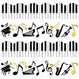AnyDesign 69 FT Musical Notes Bulletin Board Borders Black White Gold Musical Keyboard Trimmer Self-Adhesive Music Border Trim Stickers for School Classroom Music Room Wall Decor Home Decoration