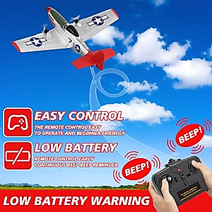 28℃ Remote Control Airplanes, 2.4Ghz 2CH RC Plane Toy Gift for Kids & Adults, P51 Mustang Remote Control Plane for Beginners with Gyro Stabilization System (RED)