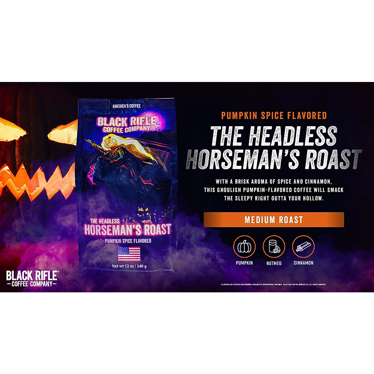 Black Rifle Coffee Company Headless Horseman, Pumpkin Spice Flavored Medium Roast Coffee Pods, 12 Single Serve Coffee Pods