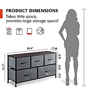 WLIVE 1-Drawer Nightstand and 5-Drawer Dresser Set, Fabric Dresser, Storage Organizer Unit with Fabric Bins for Closet, Living Room, Hallway, Nursery, Steel Frame, Wood Top, Dark Grey