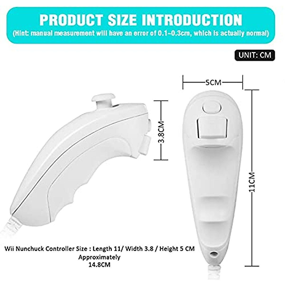 MODESLAB 4 Pack Wii Nunchuck Controller, Nunchuk Controllers Replacement Remote Joystick Gamepad Controller Compatible with Wii Wii U Console(White)