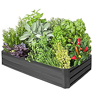 Thanaddo Raised Garden Bed 6x3x1 ft Outdoor Planter Box with Injury-Proof Edge and Free Gloves Galvanized Metal Garden Bed Kit for Vegetables, Flowers, Herbs and Succulents, Grey