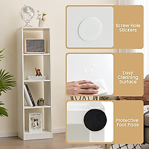 SILKYDRY 56” Tall White Bookshelf, 4 Cube Vertical Storage Organizer with Anti-Tip Kits, Freestanding 5-Tier Narrow Open Shelf Bookcase for Small Space, Bedroom, Study, Home Office (1)