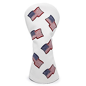 Barudan Golf Driver Head Cover 460cc, White Patriotism USA Golf Driver Headcover Club Protective for Men Golfer
