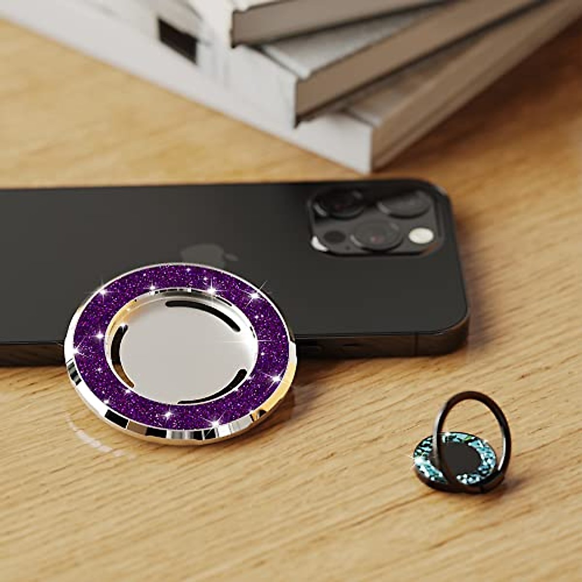 ROMSEA Glitter Compatible with Magsafe Socket Base Removable and Wireless Charging Compatible 【Base Only】 Work with Socket Grip, Ring Compatible with iPhone 14/13/12 Series,Glitter Purple.