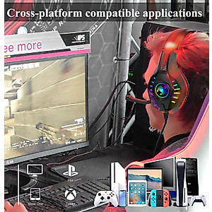 SVYHUOK Pro Gaming Headset for PC PS4 Xbox One Surround Sound Over-Ear Headphones with Mic LED Light Bass Surround Soft Memory Earmuffs for Computer Laptop Switch Games Kid’s Boy’s Teen’s Gifts