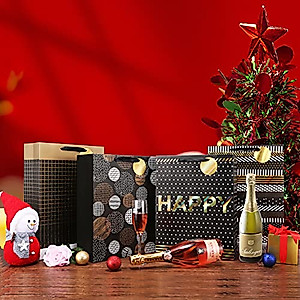 Boonny Valentine's Day Gift Bags, 8 Pack Gift Bags Large Size, Premium Black Gift Bags with Handles, 4 Assorted Black Foil Designs Paper Gift bags for Kids Birthday, Halloween, Birthday Party Favors, Kids Party Favors, 15.4Inch