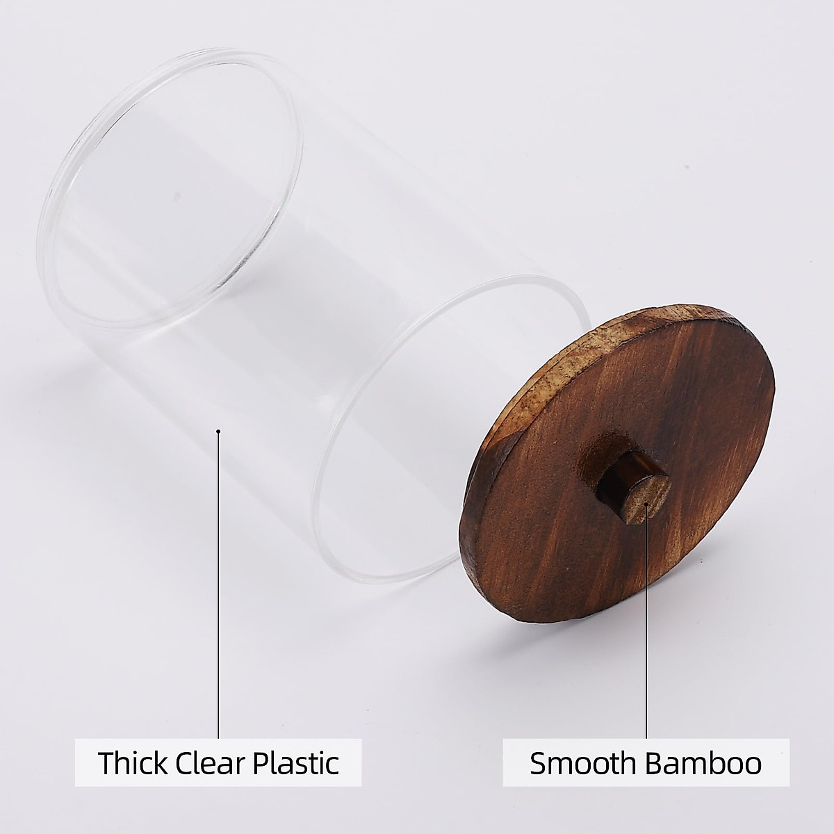 Tbestmax 4 Pack Qtip Holder Bathroom Set, 10 oz Restroom Bathroom Organizers and Storage Containers, Clear Plastic Apothecary Jars with Wood Lids for Cotton Ball, Cotton Swab, Floss