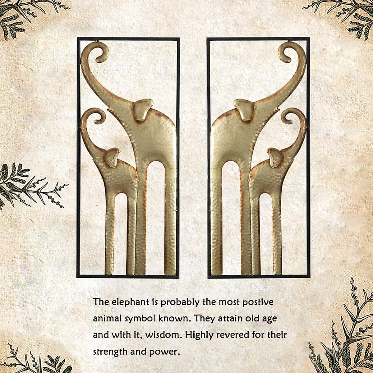 HKaikzo Set of 2 Elephant Wall Decor, African Wall Decor, Gold Elephant Wall Art, Animal Decorations for Living Room, Modern Metal Decor(11.8x27.6in)