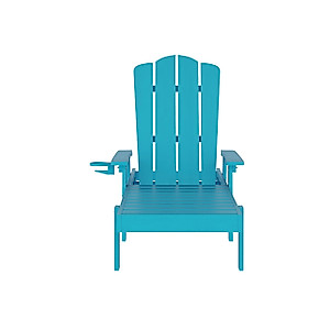 Flash Furniture Sonora Adjustable Adirondack Lounger with Cup Holder, Commercial Grade All-Weather-Weather Indoor/Outdoor Recycled HDPE Lounge Chair, Blue