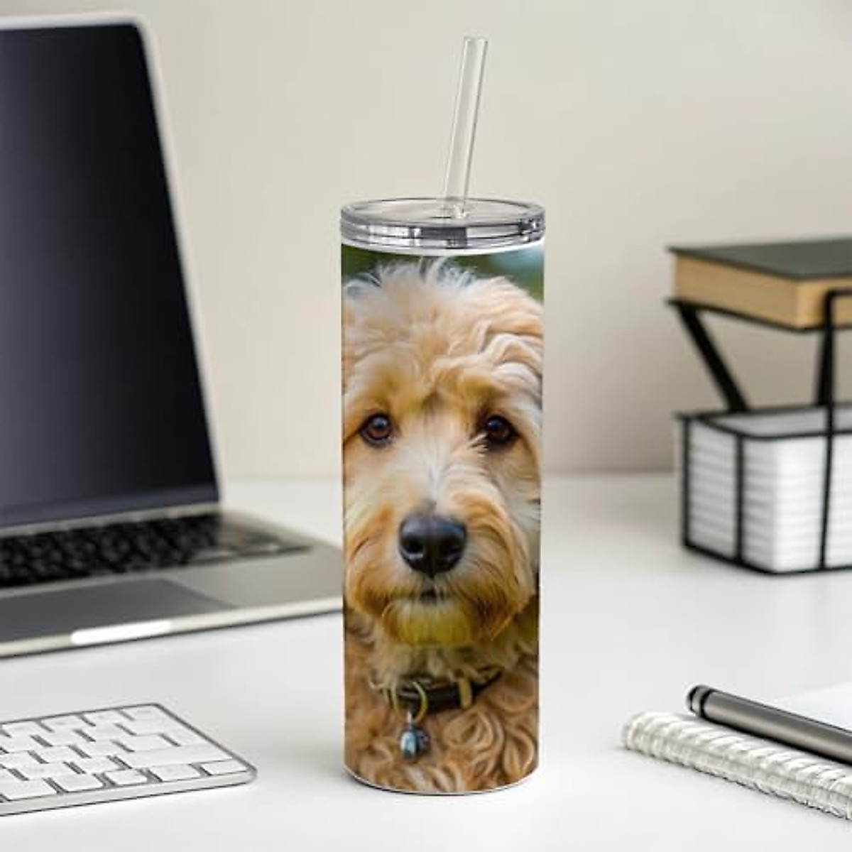 Goldendoodle Dog Photo Skinny Tumbler 20oz with Straw Insulated Water Bottle Gift