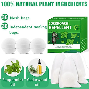 36 Pack Roach Repellent Peppermint Oil to Keep Cockroach Away from House, Powerful Cockroach Repellent, Roach Spider Ant Mouse Repellent for Home Kitchen Office Hotel Garage Car, Safe for Humans