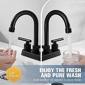 TONNY Black Bathroom Faucets, 4-Inch Centerset Bathroom Sink Faucet, 2 Handle Bathroom Sink Faucet with Pop Up Drain and Water Supply Lines Bathroom Faucet Black