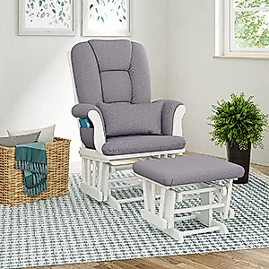 Storkcraft Tuscany Custom Glider and Ottoman with Free Lumbar Pillow (White/Slate Gray Swirl) - Cleanable Upholstered Comfort Rocking Nursery Chair with Ottoman