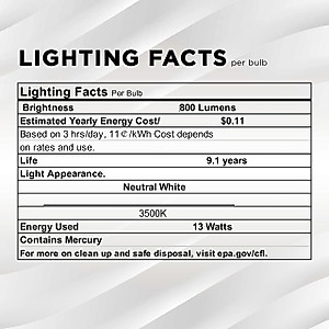 SLEEKLIGHTING 13 Watt T3 Spiral CFL 4 Pin G24Q-1 Base Light Bulb 3500K 800lm - Compact Fluorescent -Neutral White Light 4pack