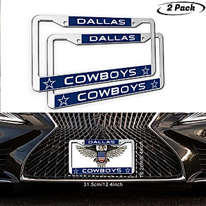 2Pcs License Plate Frame for Cowboys, Aluminum Alloy Car License Plate Bracket Covers Universal Licenses Frame Tag with Screw Caps,Rust-Proof,Rattle-Proof,Weather-Proof, (BT55)