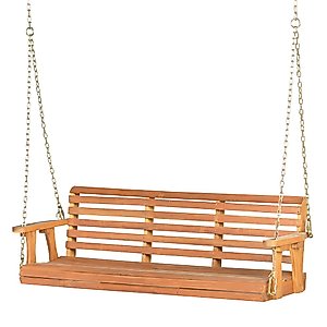 Panana Acacia Wood 2-Seater Porch Swing Outdoor Wooden Swing Bench with Hanging Chains for Garden Backyard Patio
