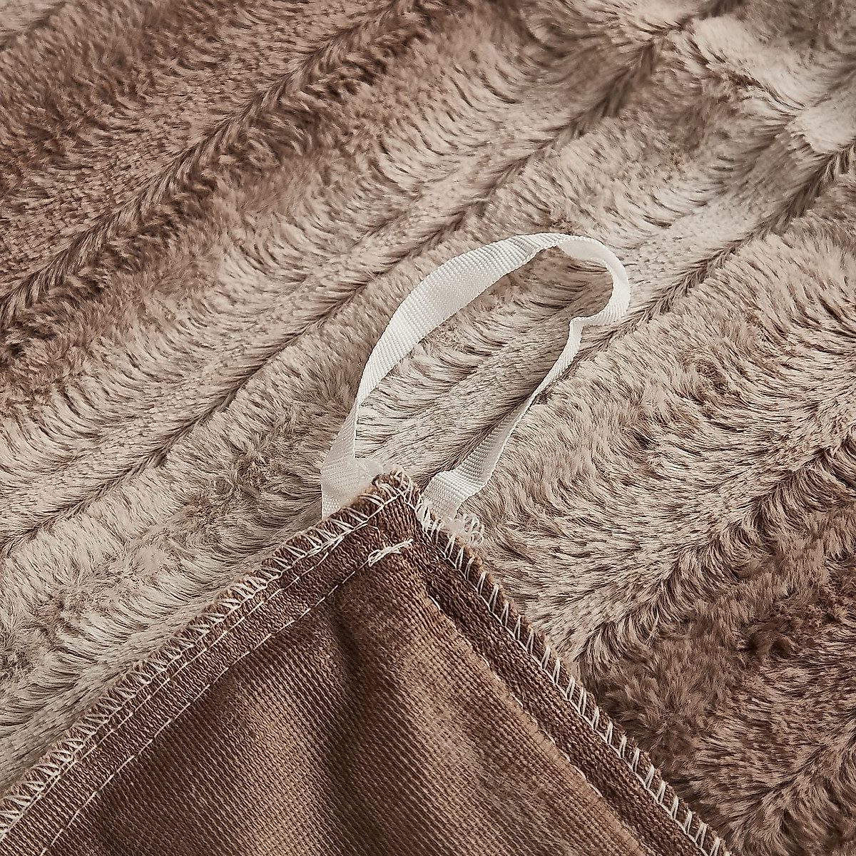 Yaoshuho Soft Fluffy Ombre Brushed Faux Fur Duvet Cover Set Luxury Shaggy Mink Velvet Comforter Cover with Pillowcases (Queen, Stripe Khaki)