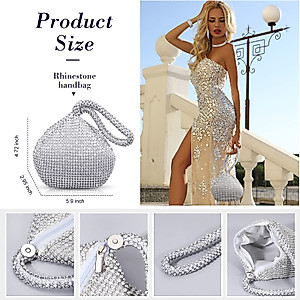 5 Pcs Women Crystal Jewelry Set Wedding Triangle Bling Evening Clutch Bag Glitter Rhinestone Stretch Choker Necklace Bracelet Ring Dangle Fringe Earrings for Bride and Bridesmaids (Silver)