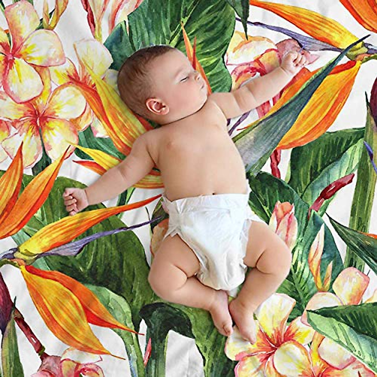 Mugod Tropical Flowers Throw Blanket Seamless Exotic Floral Pattern Bird of Paradise Decorative Soft Warm Cozy Flannel Plush Throws Blankets for Bedding Sofa Couch 60 X 80 Inch