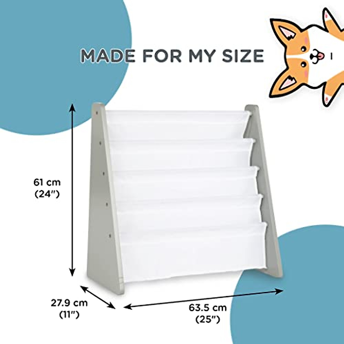 Humble Crew, Grey/White Kids Book Rack Storage Bookshelf, 4 Tiers