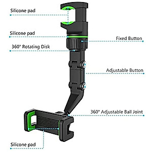New 360° Rearview Mirror Phone Holder for Car Multifunctional Mount Phone and GPS Holder Universal Rotating Car Phone Holder, Can be Fixed and Adjusted Cell Phone Automobile Cradles (Green)
