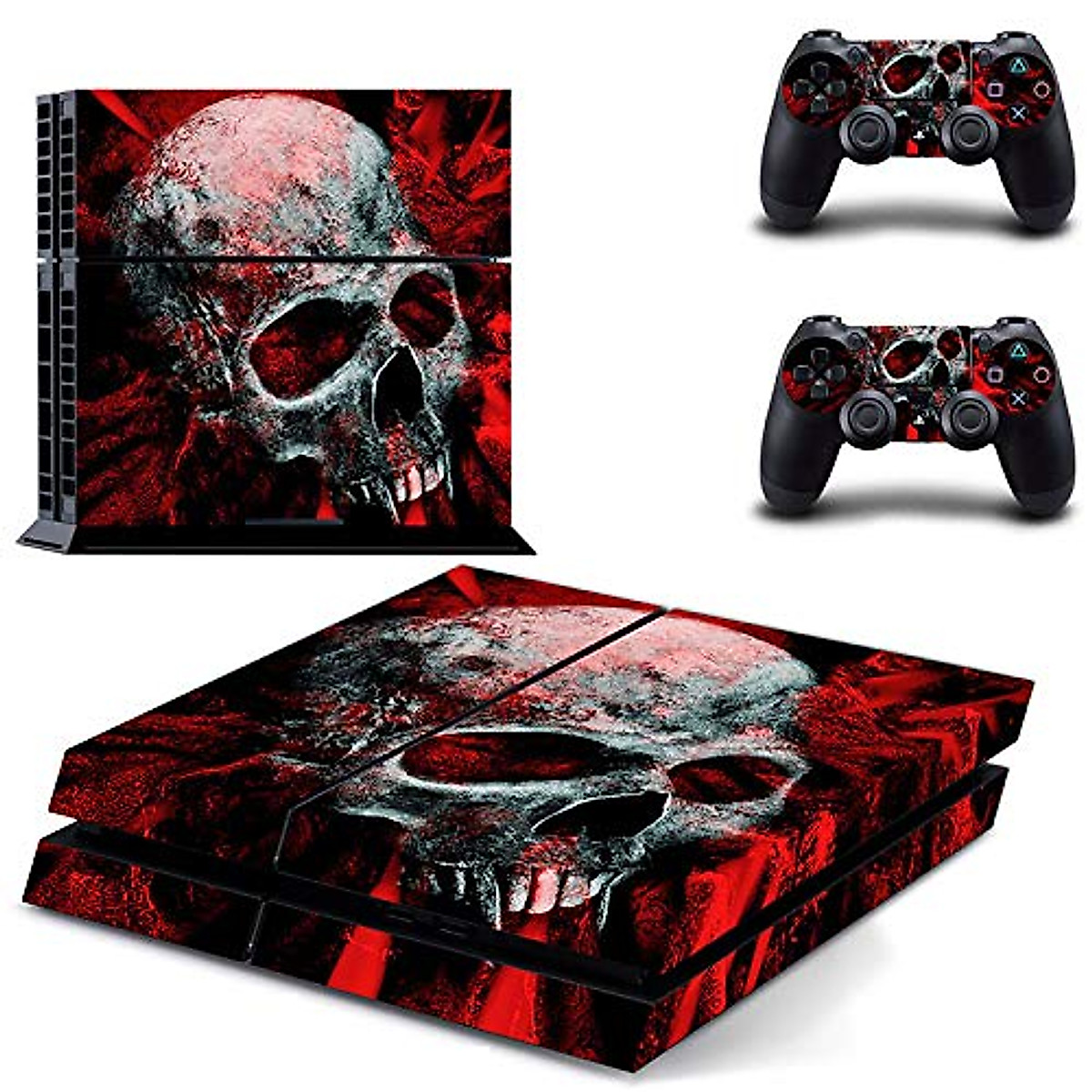 Adventure Games - Skull, White on Red - Vinyl Console Skin Decal Sticker + 2 Controller Skins Set - Compatible with PlayStation PS4 ORIGINAL gaming console systems