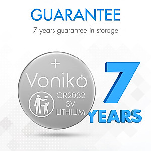Voniko 3 Volt CR2032 Battery 6 Pack – Lithium Batteries – 2032 Button Battery Flat – 7 Years Shelf Life