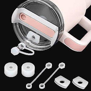 6 Pack Silicone Spill Proof Stopper, Compatible with Stanley Cup 2.0 40oz/ 30oz, Tumbler Accessories, Including 2 Straw Cover Cap, 2 Square Spill Stopper and 2 Round Leak Stopper(2.0-Clear)