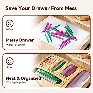 Art Secret Food Storage Bag Organizer Holder, Bamboo Storage Dispenser, Sandwich Bag Organizer for Gallon, Quart, Sandwich, Snack Variety Size Bag - Set of 5