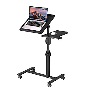 NC Furist Bedside Table Rolling Laptop Tray and Projector Cart, Height Adjustable Presentation Cart with Wheels | Overbed Table with Tilting Tabletop (QQ-15 Black))