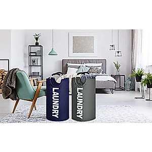 OUPAI Collapsible Large Laundry Basket 90L, Laundry Bag Clothes Hamper, Folding Dirty Laundry Hamper Basket for Clothes Storage, Large Laundry Bin with Padded Handles 2 pack (Dark Blue+ Dark Grey)