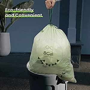 FMP Brands 200 Count 8 Gallon Compostable Drawstring Trash Bags, Extra Thick 1 Mil, Leak-Proof Kitchen Bag, 100% Compost Garbage Bag for Home Office Bathroom, BPI, ASTM D6400, OK Compost Certified