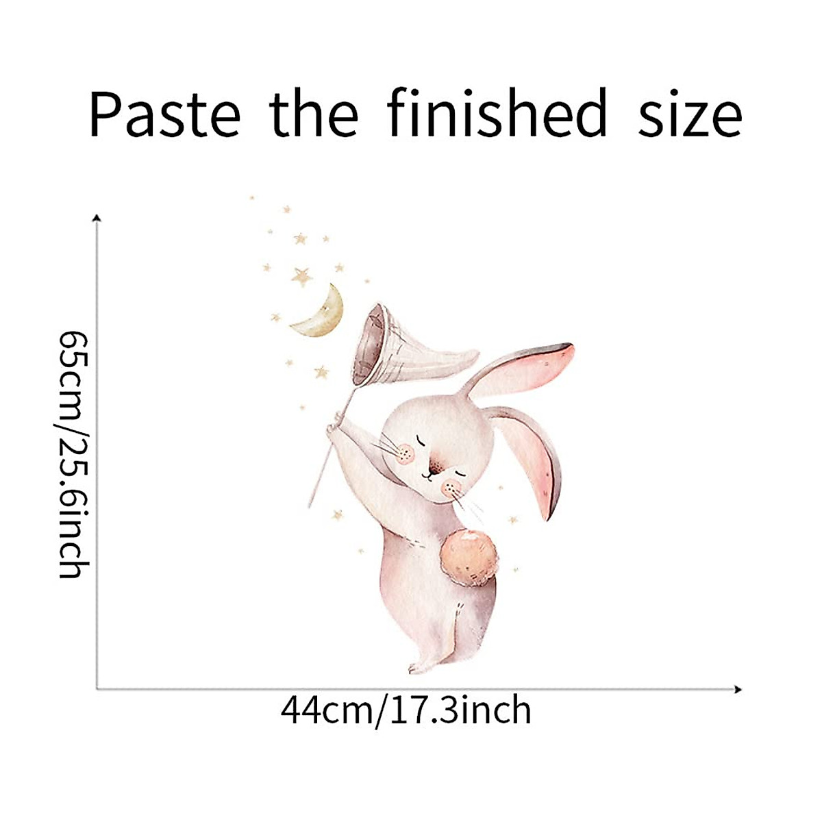 Wland 17.3 in x 25.6 in Cute Cartoon Rabbit Watercolor Bunny Catching Moon Stars Balloon Removable Vinyl Wall Decals Stickers for Children Room Nursery Decoration Baby Boy Girl Bedroom