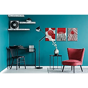 Red Theme Abstract Boho Wall Art Decor Black and White 3 Pieces Stretched and Framed Canvas Painting Black Ink Geometry Wall Art for Living Room Home Office Bathroom Bedroom Wall Decor 12"x16"x3