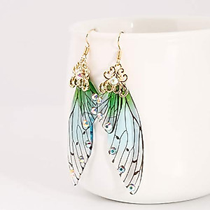 Iumer Imitation Cicada Wing Dangle Earring Hook Women Vintage Minimalist Party Wedding Long Drop Earring,Green